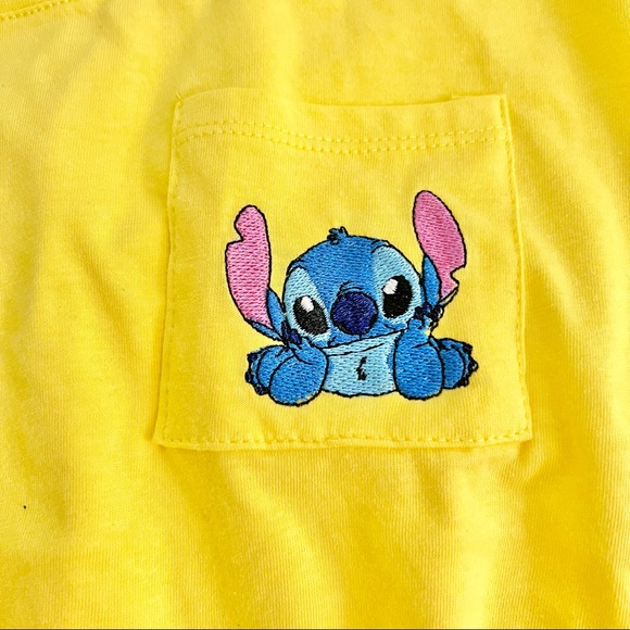 Disney | Tops | Disney Bright Yellow Stitch Cropped Tee Shirt | Poshmark